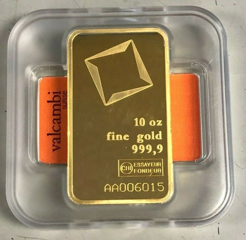 10 oz Valcambi Gold Bar For Sale (New w/ Assay) - PACIFIC GOLD AND DIAMONDS