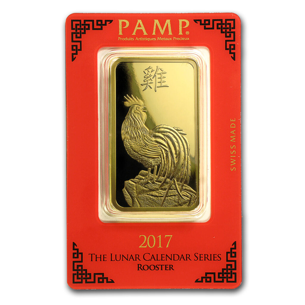 100 Gram PAMP Suisse Lunar Rooster Gold Bar (New w/ Assay) - PACIFIC ...