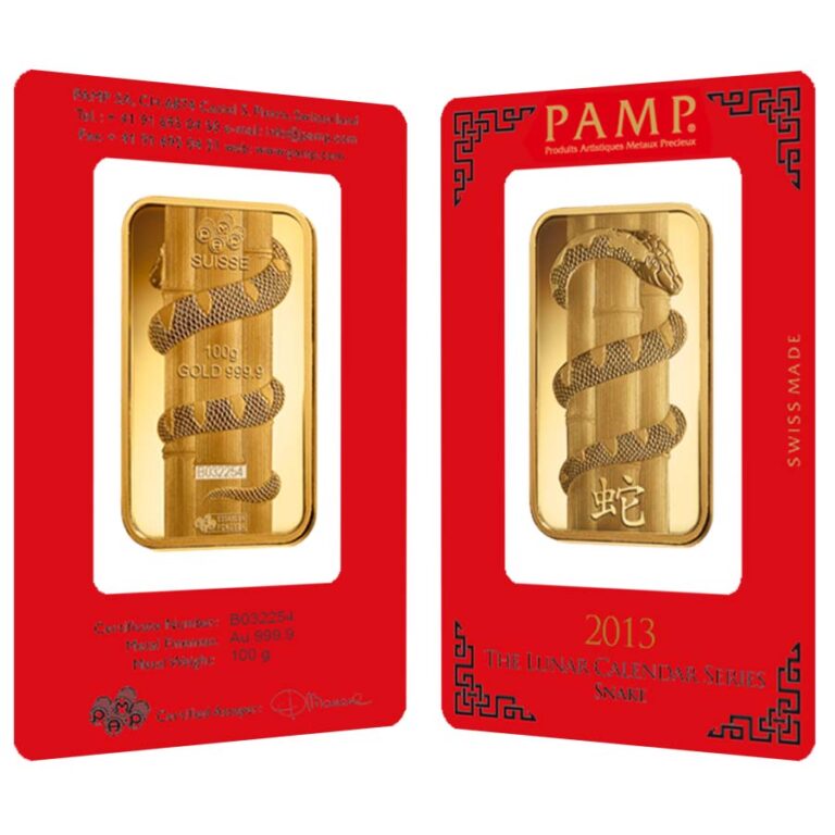 100 Gram PAMP Suisse Lunar Snake Gold Bar (New w/ Assay) - PACIFIC GOLD ...